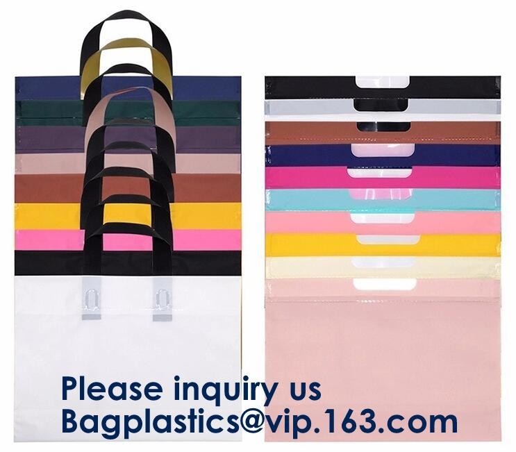 Custom Size Soft Flexi Loop Handle Gold Plastic Shopping Bag Restaurant ...