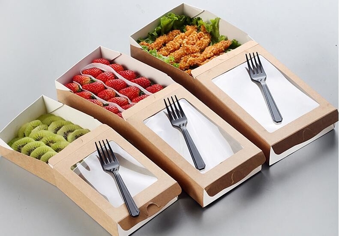 Kraft Paper Takeaway Salad Lunch Box With Customized Size Disposable