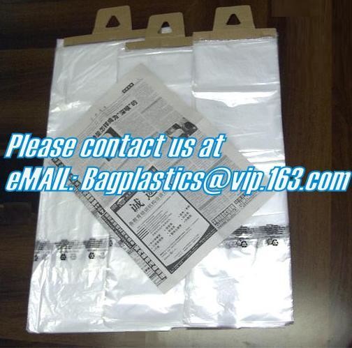 Disposable clear newspaper bags with cardboard header printed thin ...